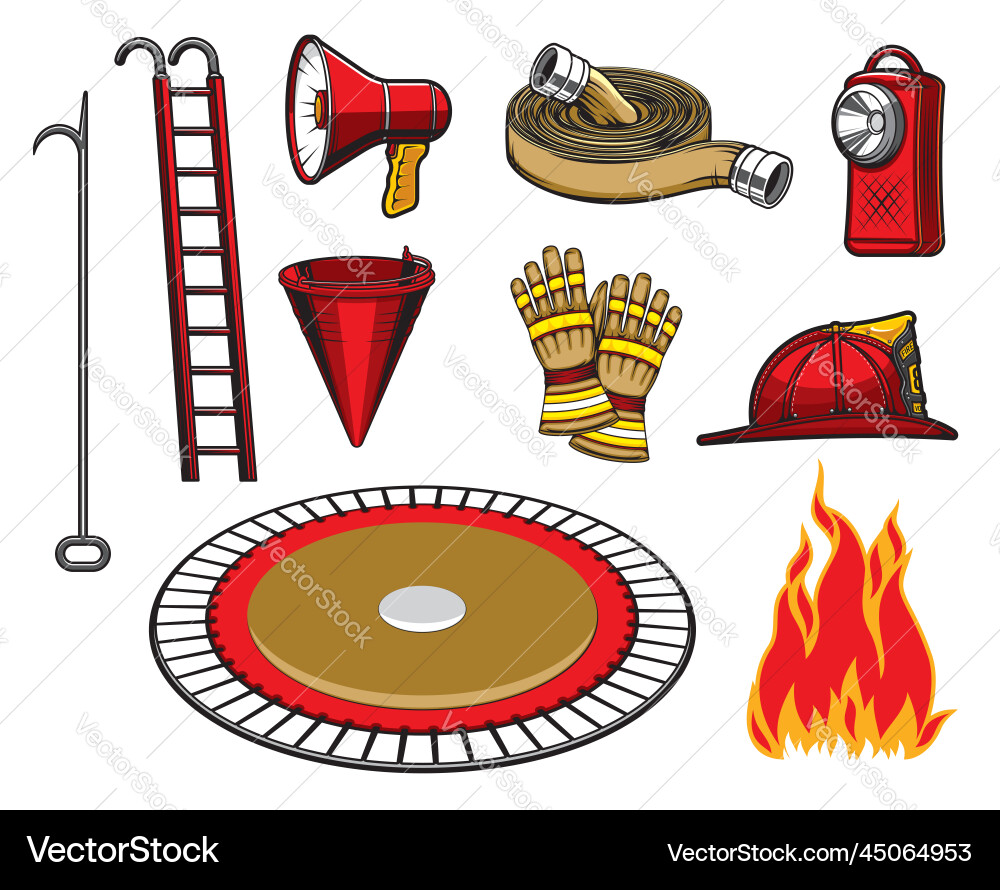 Firefighter items firefighting depot equipment Vector Image