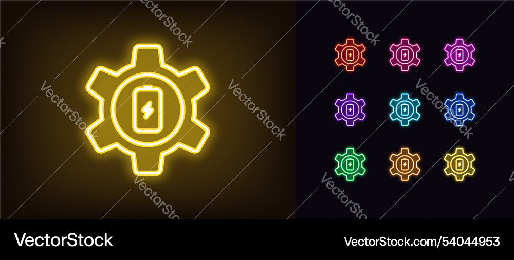 Outline neon battery settings icon set glowing Vector Image