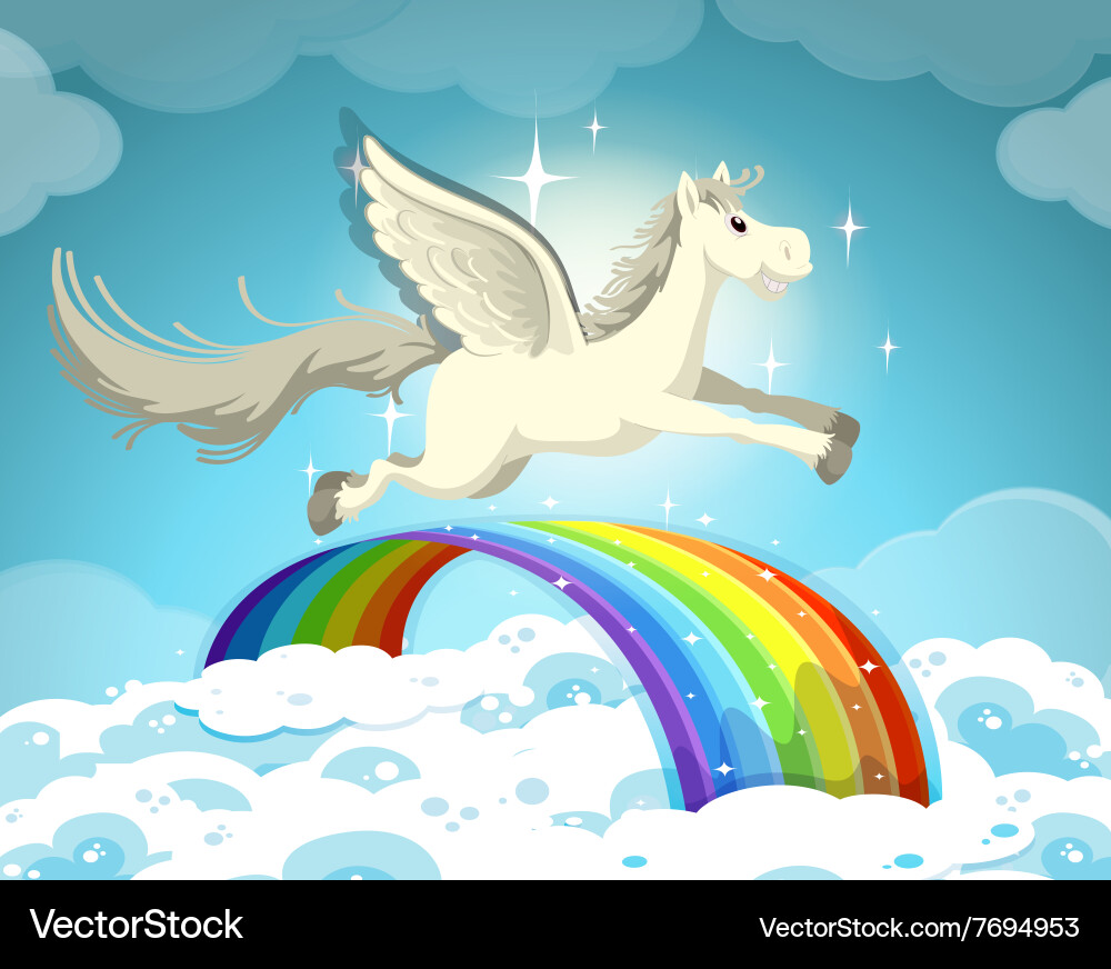 Pegasus flying over the rainbow Royalty Free Vector Image
