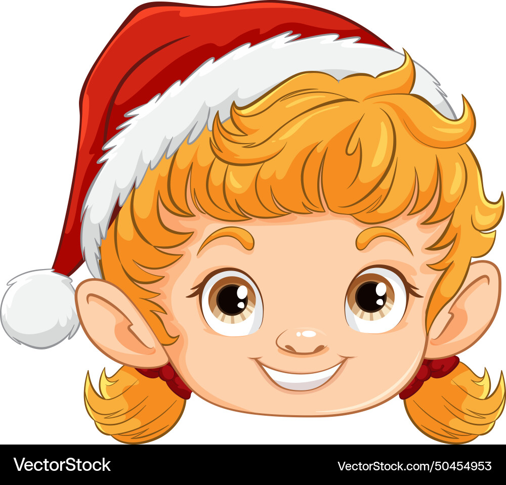 Smiling elf face with santa hat and pointy ears Vector Image