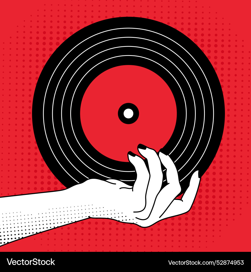 Woman hand holding vinyl disk pop art style Vector Image