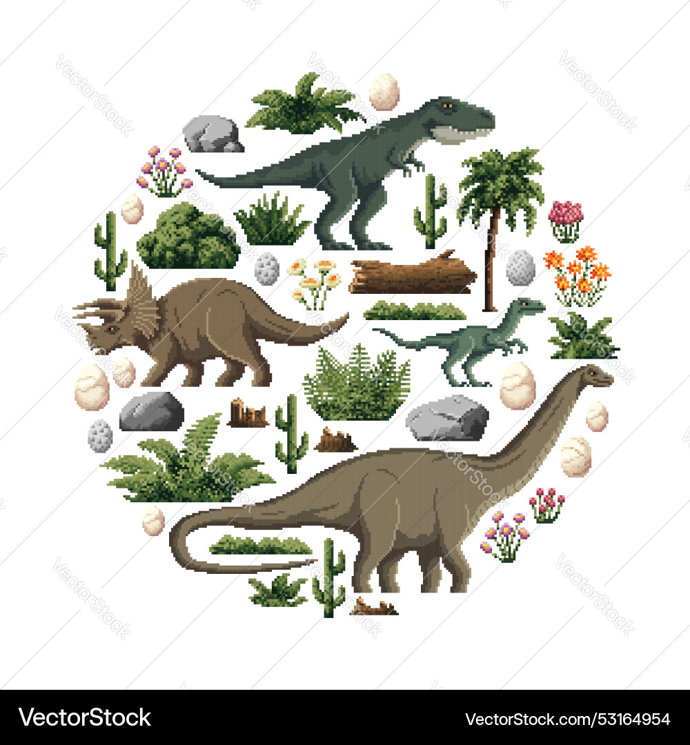 8 bit pixel art prehistoric dinosaurs game asset Vector Image