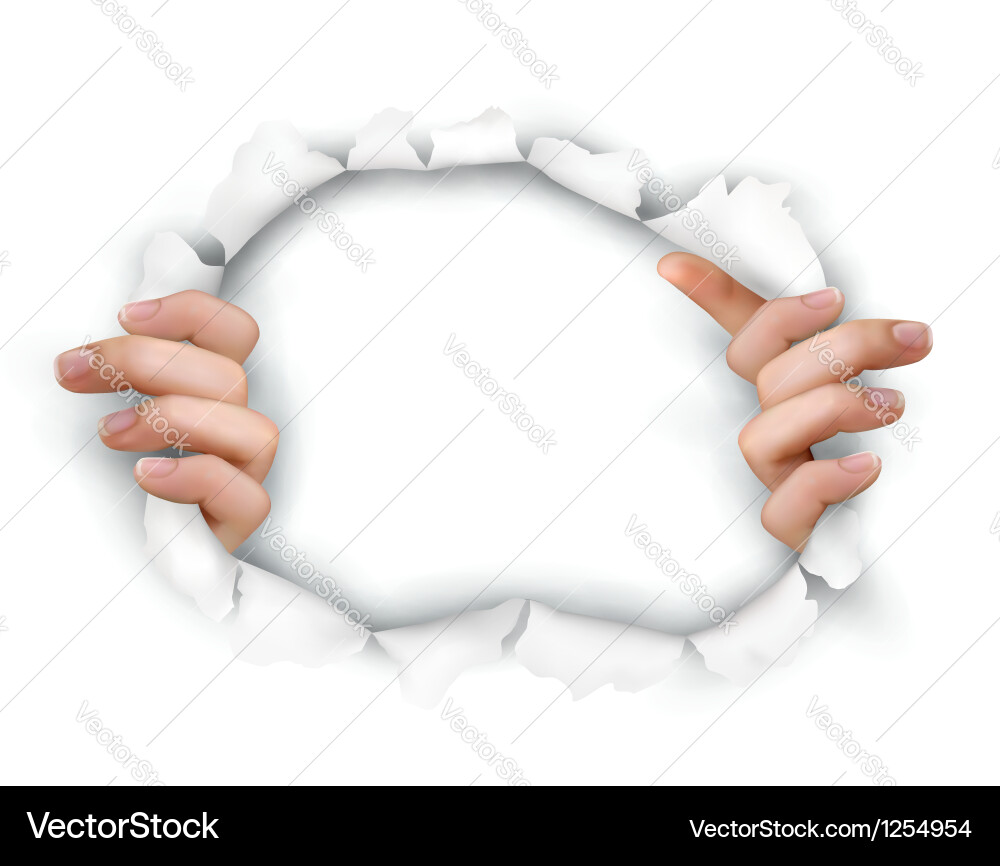 Ripped paper and two hands Royalty Free Vector Image