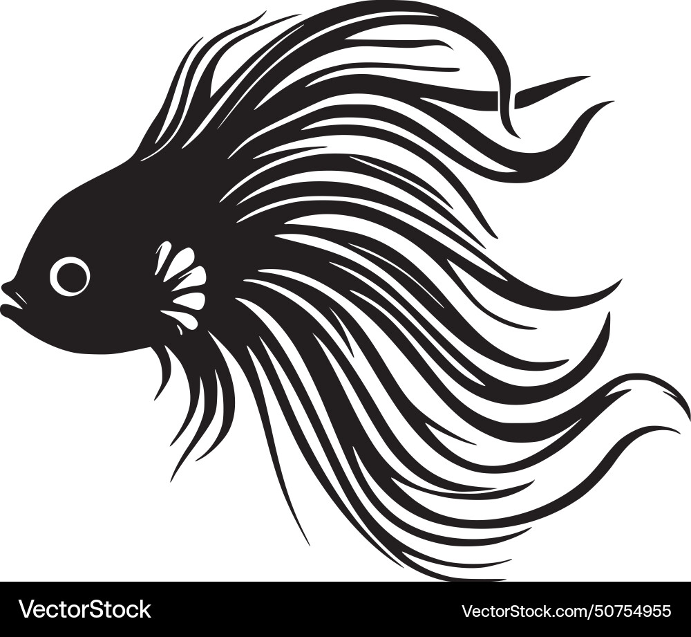 Betta fish - black and white isolated icon Vector Image