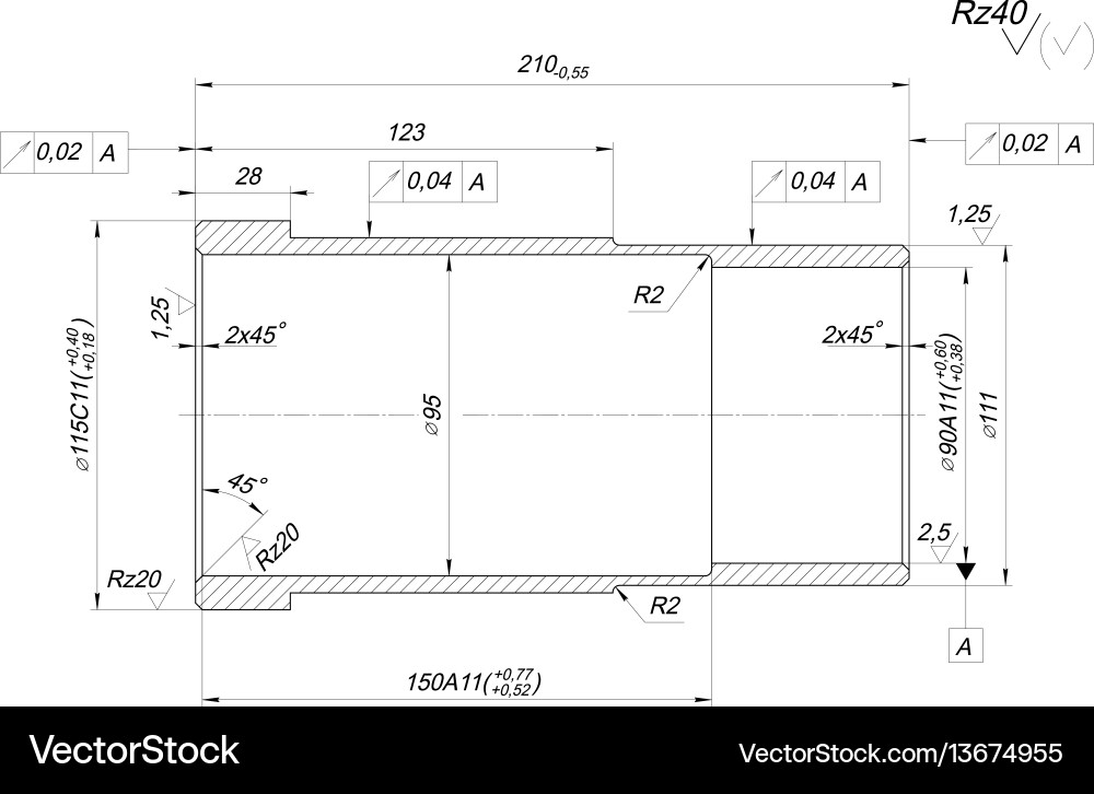 Bushing sketch engineering drawing – Royalty-Free Vector | VectorStock