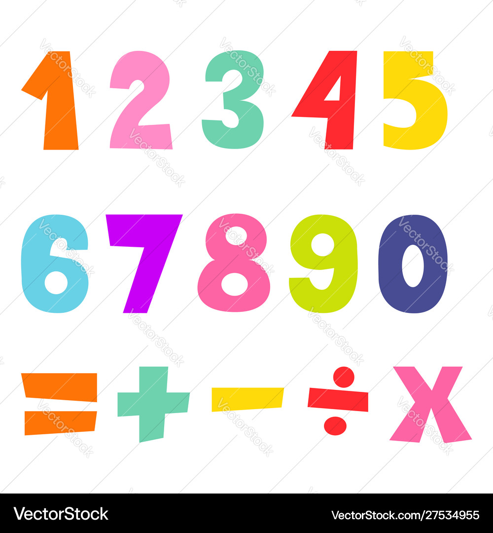 Cartoon flat kids number figures math signs Vector Image