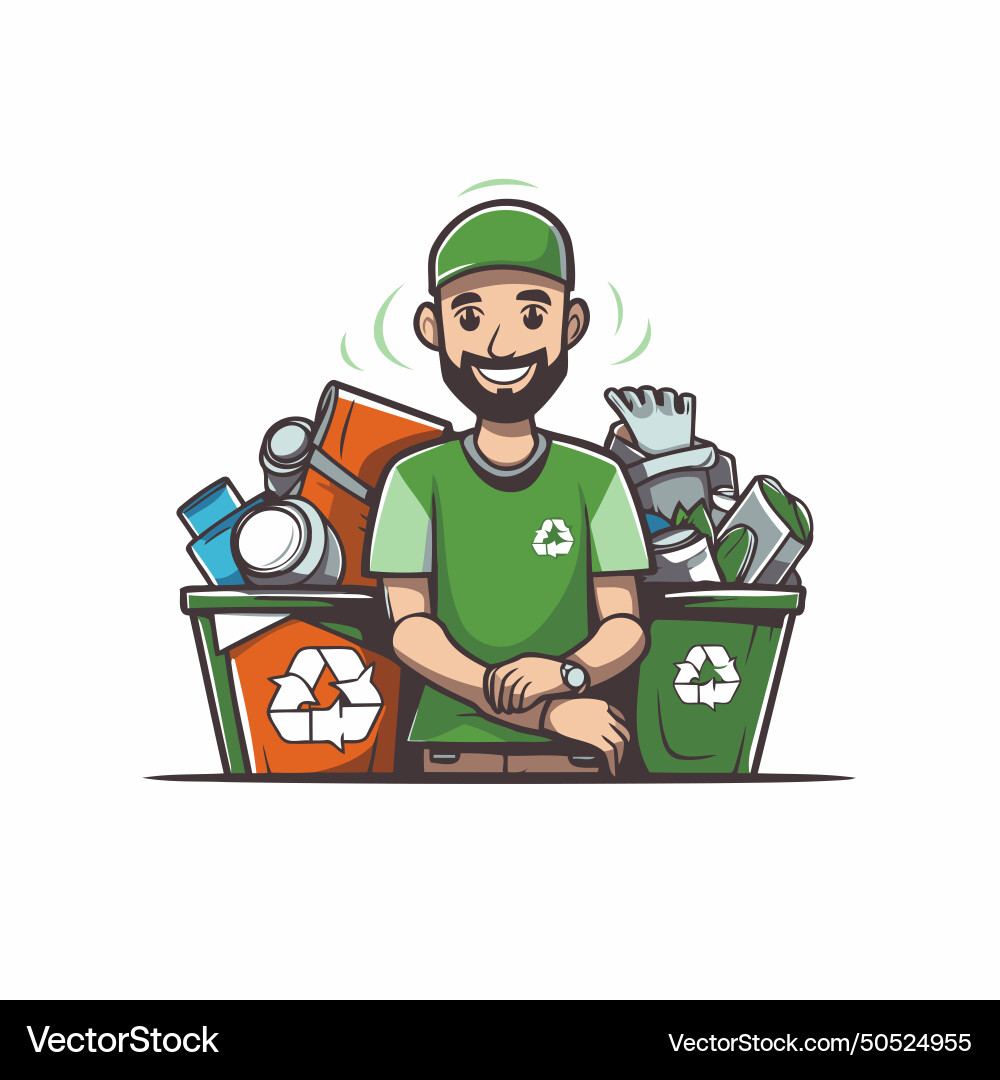 Cartoon of a man sorting garbage the concept Vector Image