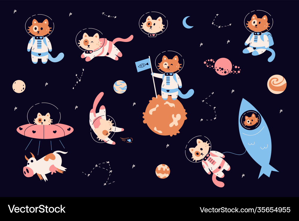 Cute Space Kittens in Spacesuits Royalty Free Vector Image