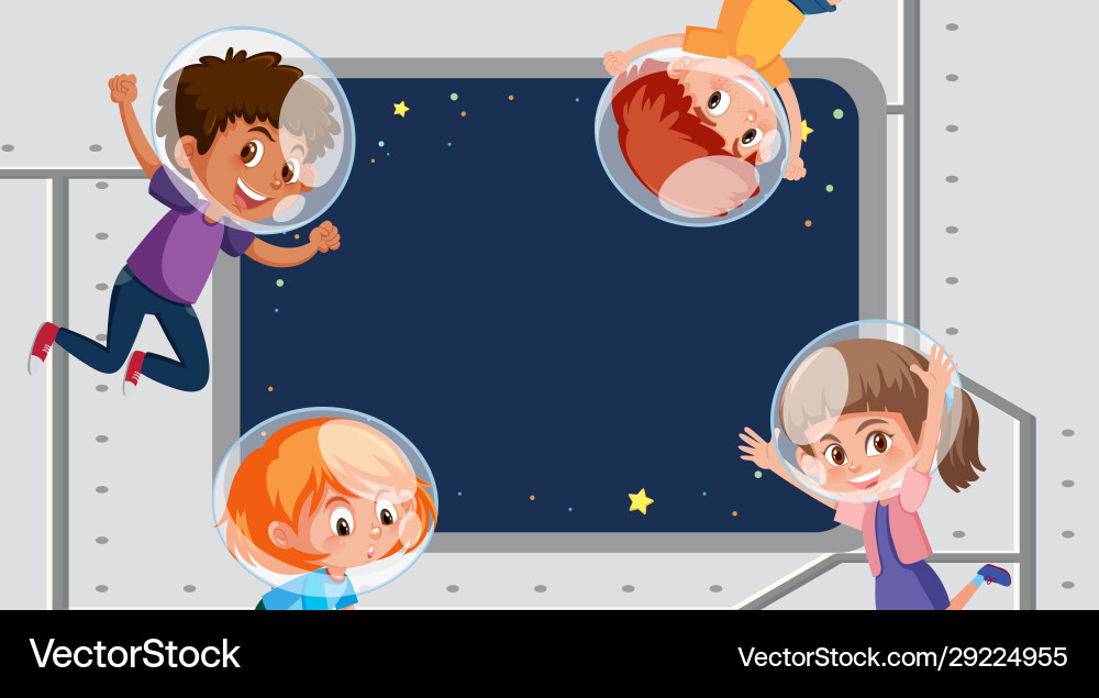 Frame template design with kids in space Vector Image