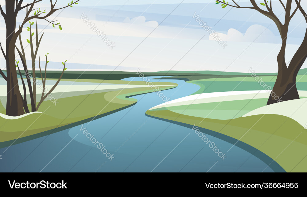 Spring river landscape Royalty Free Vector Image