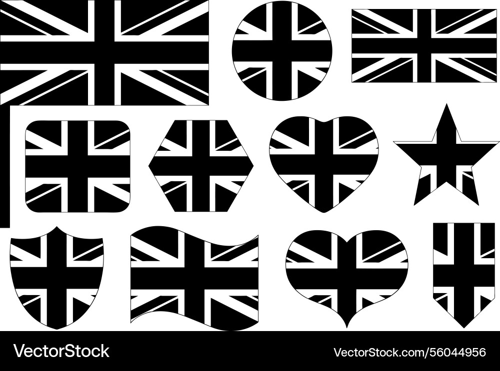 Black and white uk flag icon set Royalty Free Vector Image