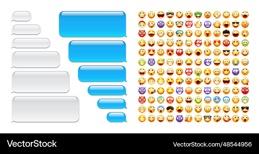 Blank message bubbles with emoji blue chat Vector Image