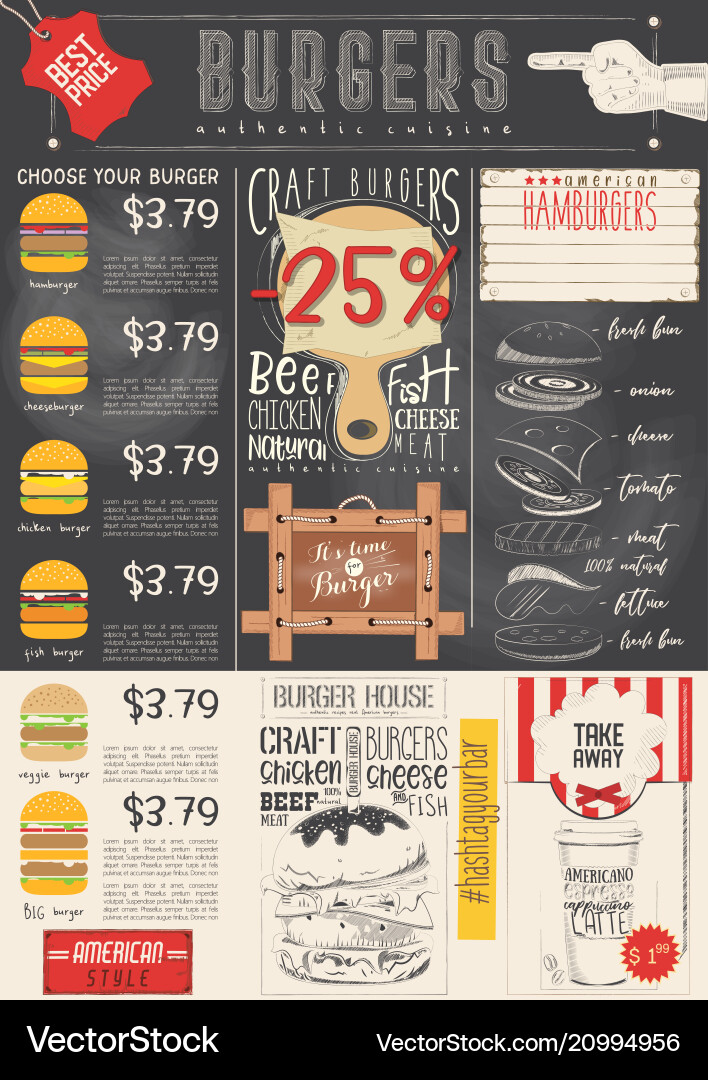 Burger Menu Chalkboard Template Royalty Free Vector Image