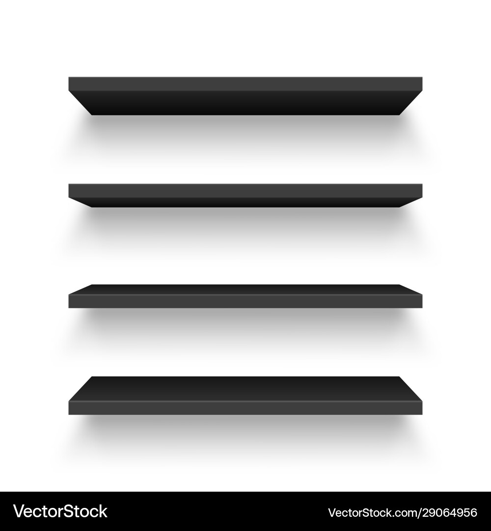 Realistic black wall shelf collection isolated Vector Image