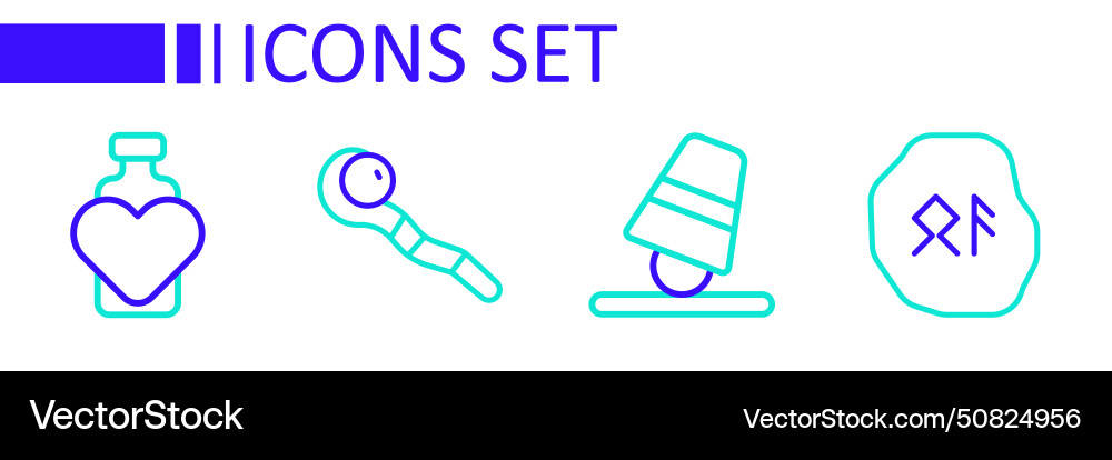 Set line magic runes game thimbles staff Vector Image