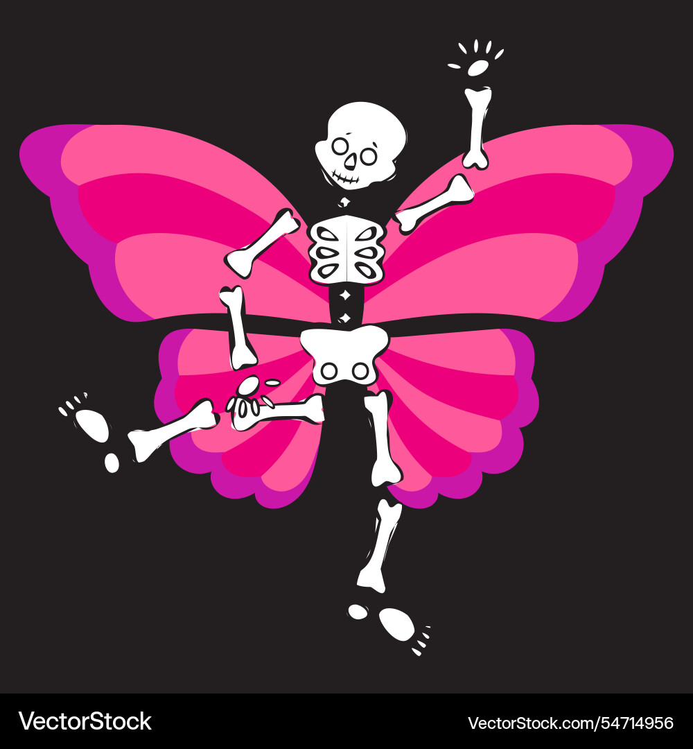 Skeleton with butterfly wings Royalty Free Vector Image