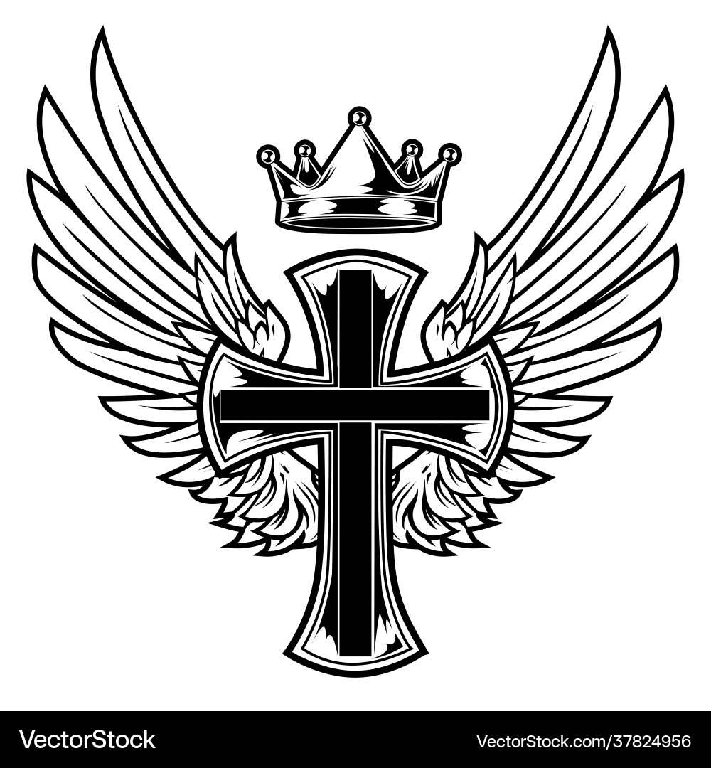 Winged Cross Crown Symbol Royalty Free Vector Image