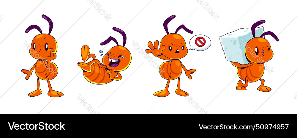 Ant Characters Set Isolated On White Background Vector Image