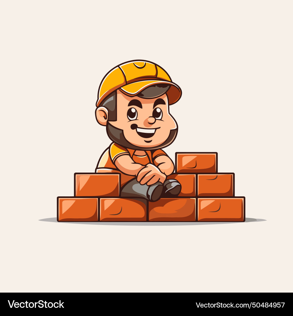 Cartoon bricklayer cute Royalty Free Vector Image