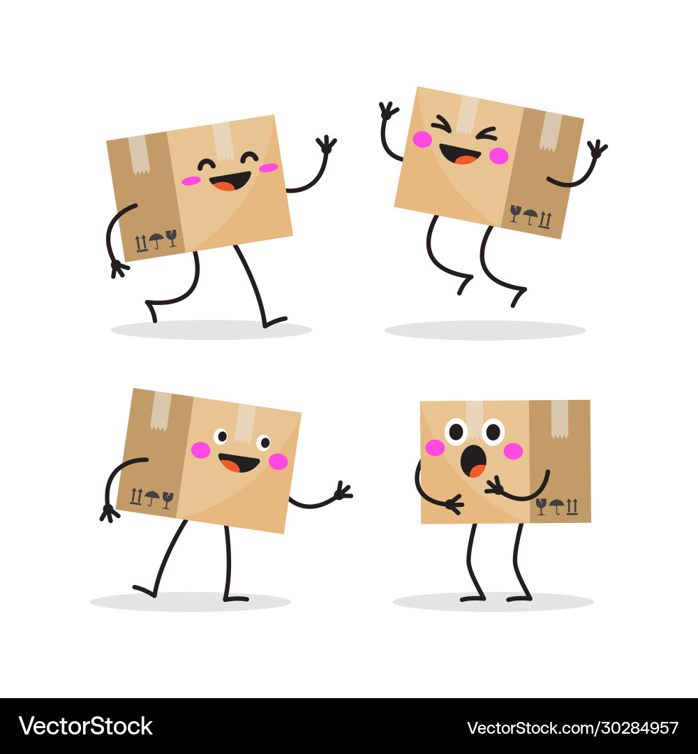 Cheerful Delivery Box Characters Royalty Free Vector Image