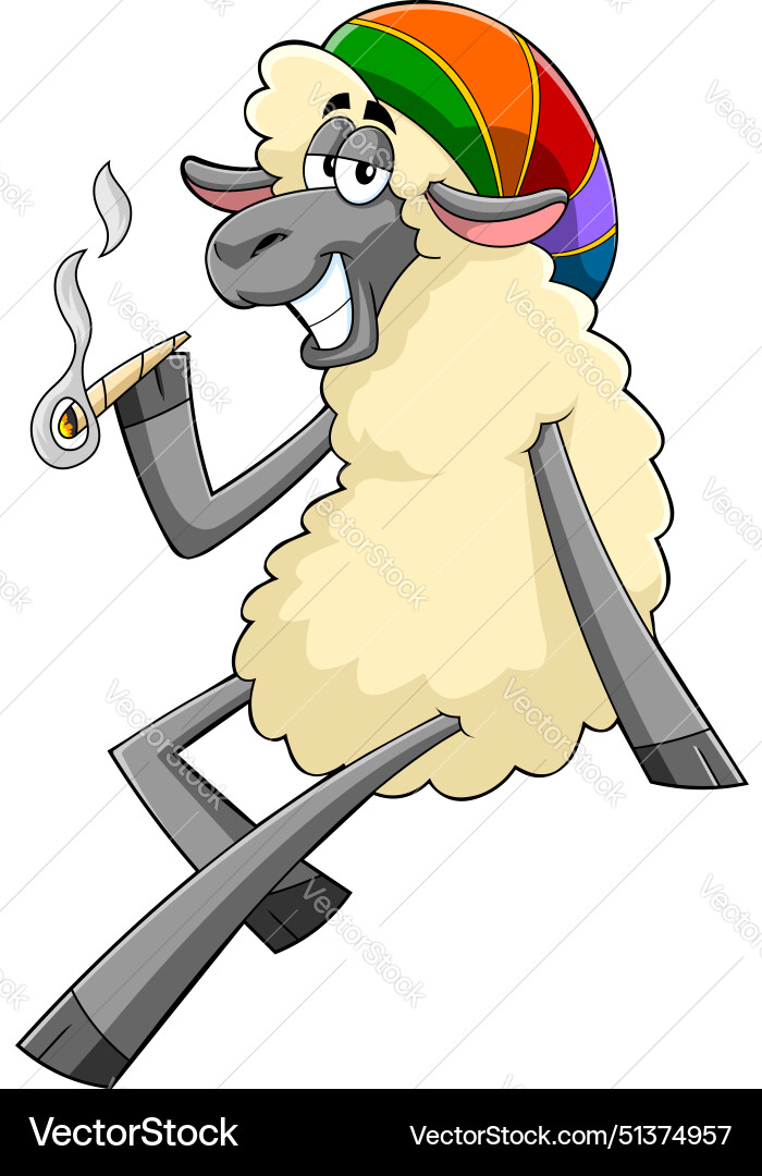 Funny sheep cartoon character smoking a joint Vector Image
