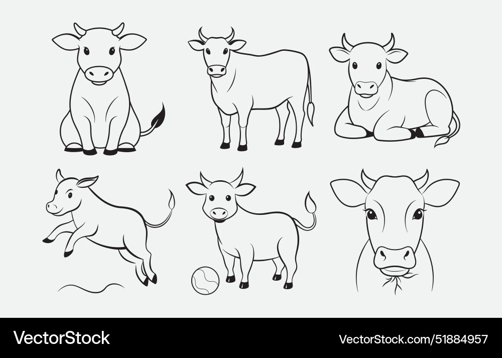 Print elegant cow line art set Royalty Free Vector Image