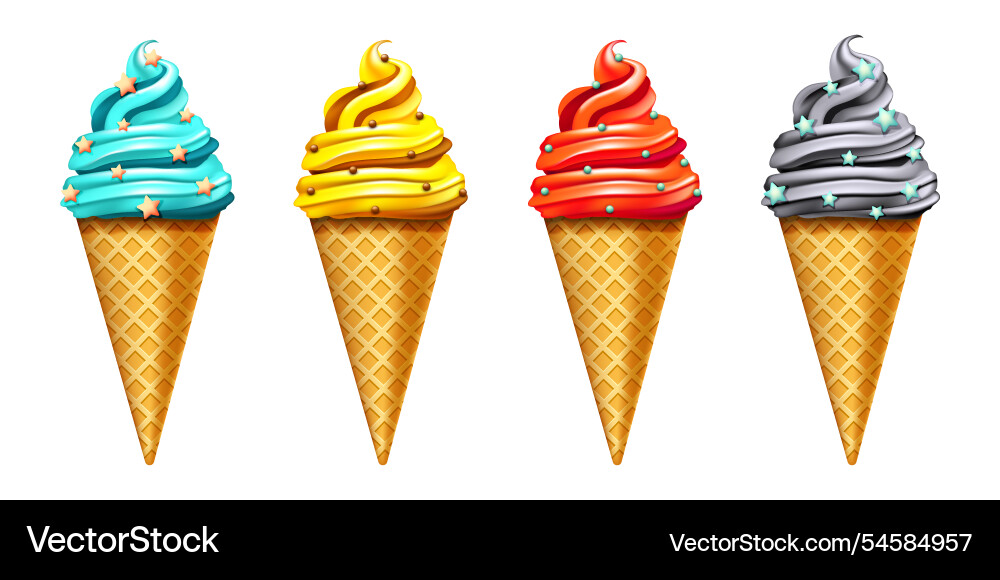Realistic detailed 3d different color ice cream Vector Image