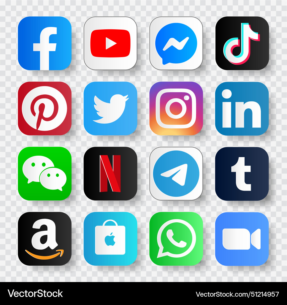Set of popular social media and mobile apps icons Vector Image
