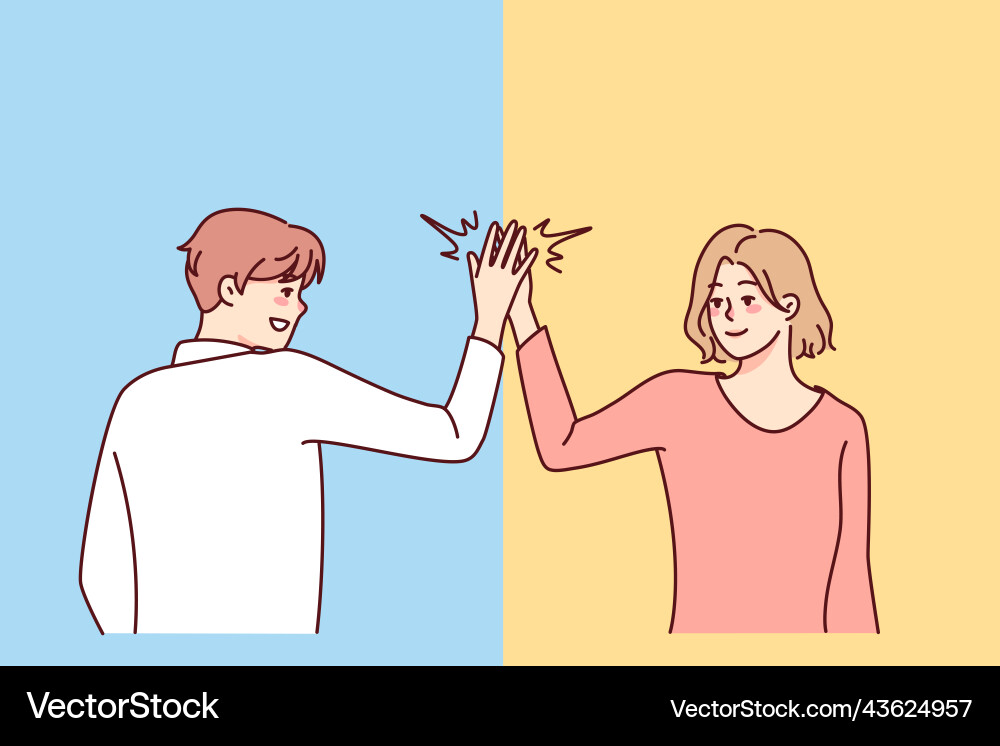 Smiling people give high five Royalty Free Vector Image