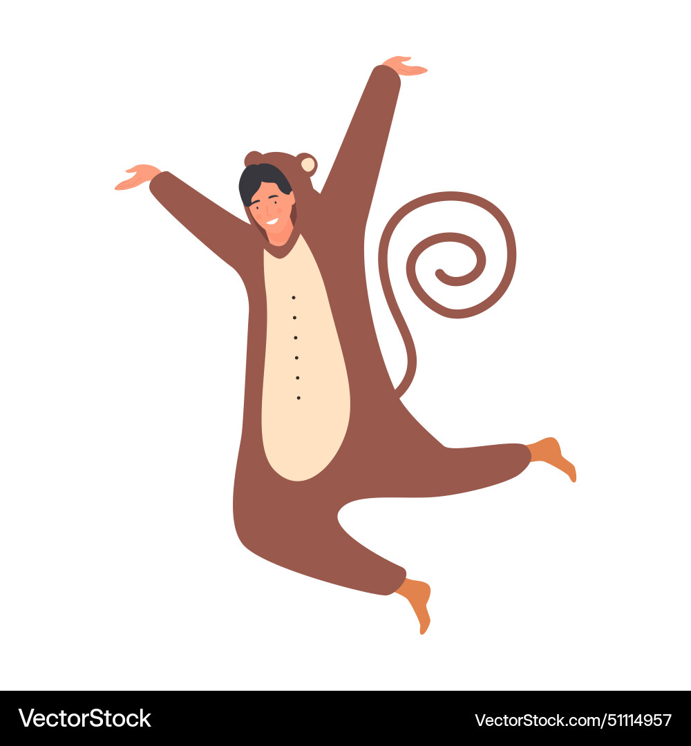 Young man in carnival monkey costume jumping fun Vector Image