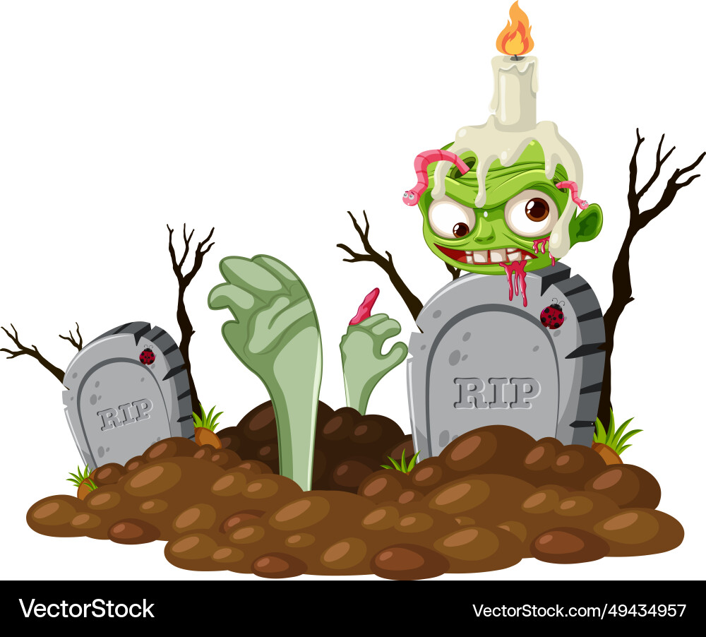 Zombie awakening rising from tombstone Royalty Free Vector