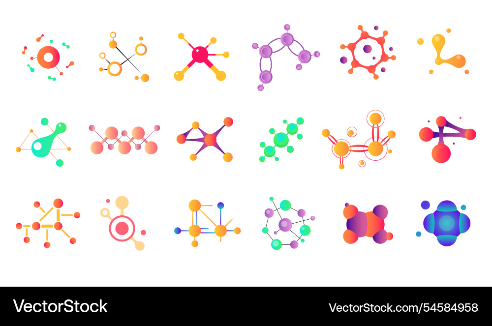 Cartoon color connected molecules icons set Vector Image