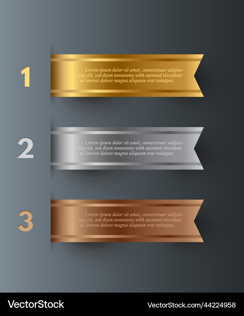 Gold silver bronze horizontal ribbons Royalty Free Vector