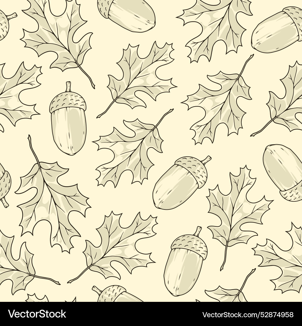 Oak tree seamless pattern monochrome Royalty Free Vector