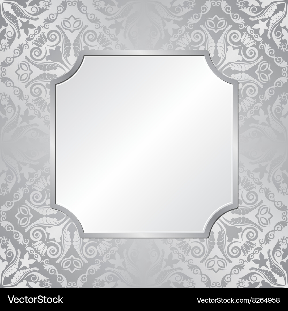 Silver background with antique ornaments and frame