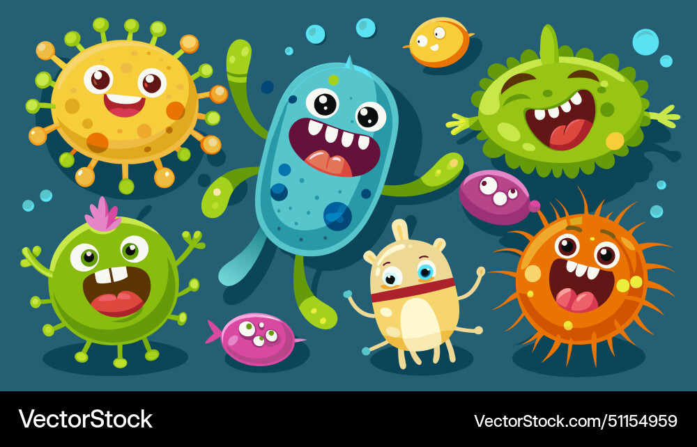 Bacteria microbes germs viruses cartoon Royalty Free Vector
