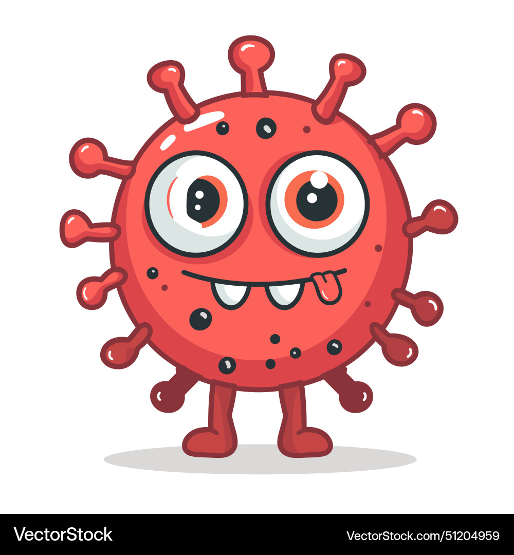 Cartoon virus character red cute smiling isolated Vector Image