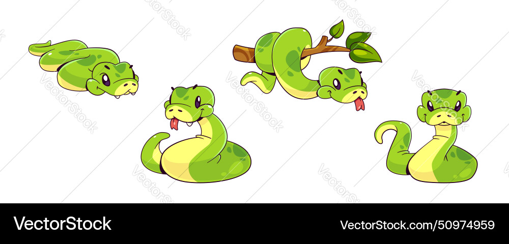 Cute green snake character with tongue Royalty Free Vector