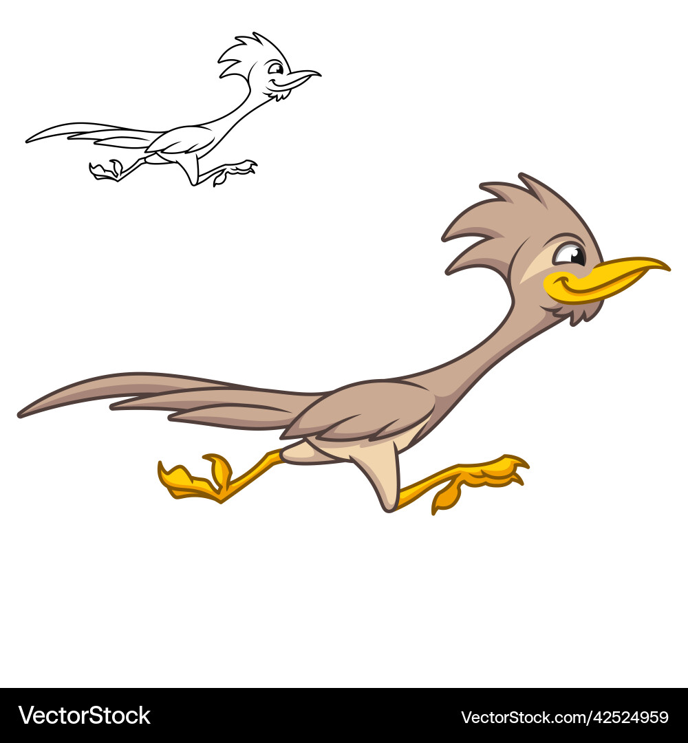 Cute happy roadrunner bird running fast Royalty Free Vector