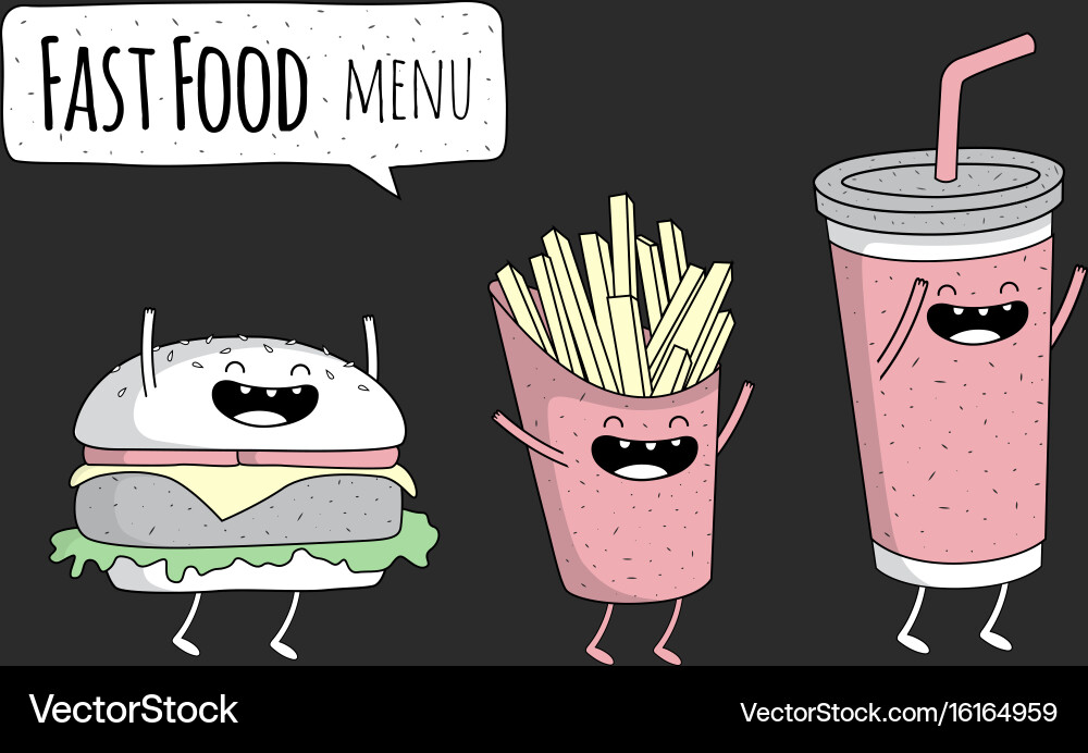 Funny fast food set Royalty Free Vector Image - VectorStock