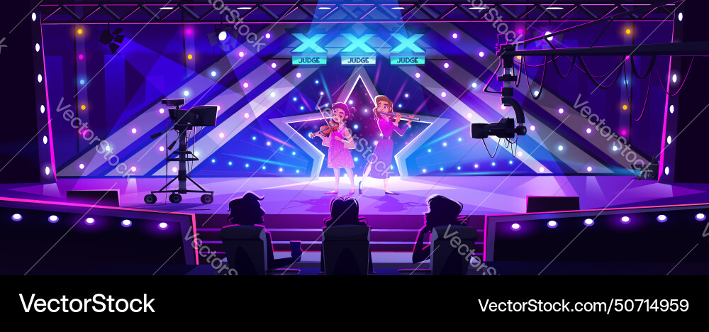 Girls performing on talent show stage Royalty Free Vector