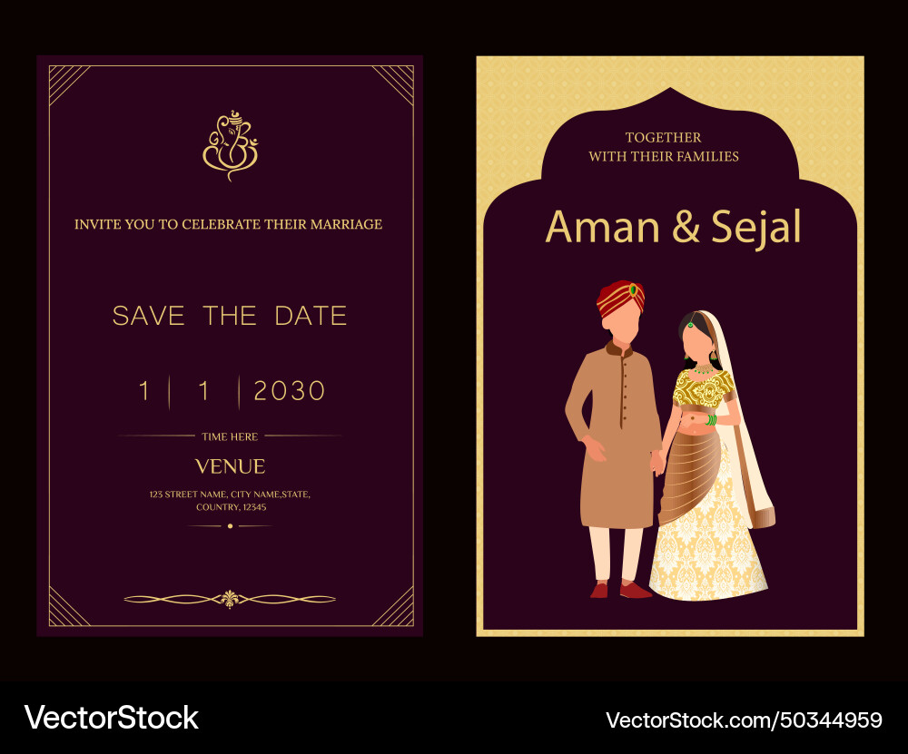 Indian wedding invitation card Royalty Free Vector Image