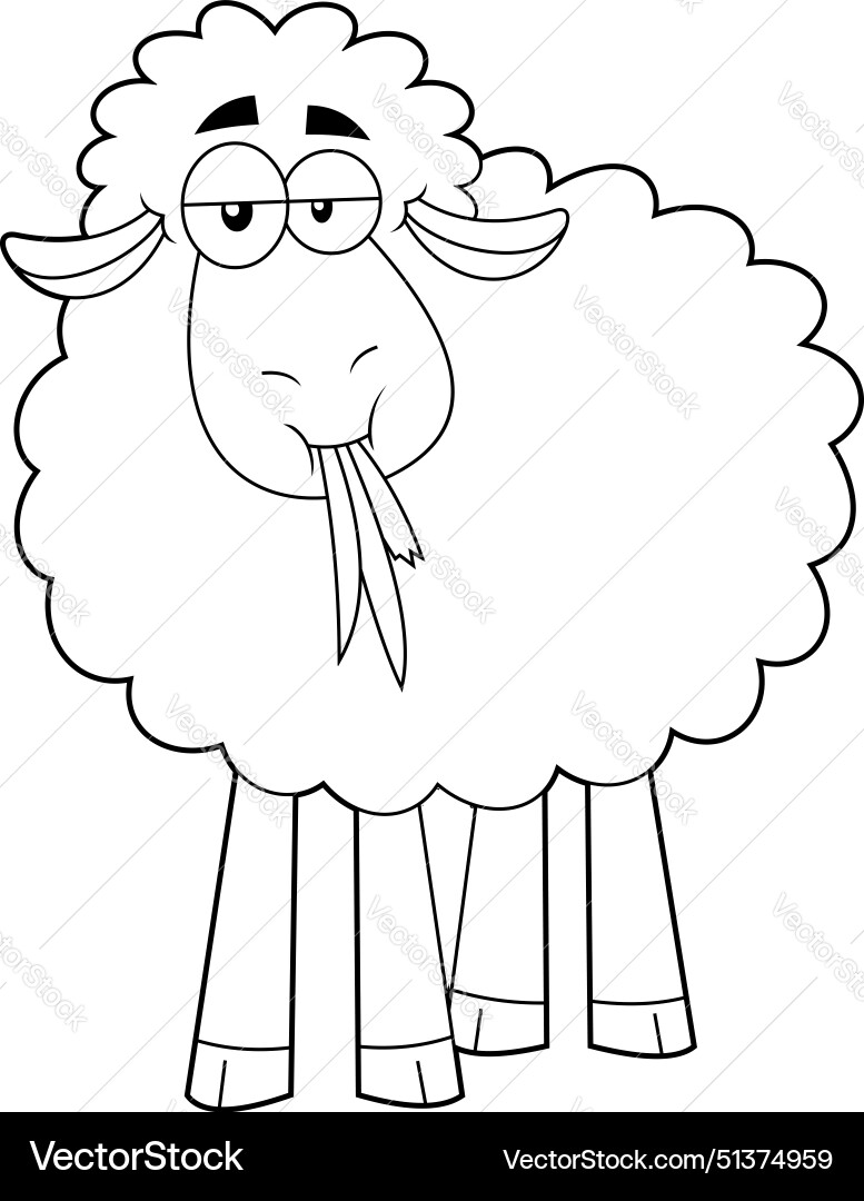 Outlined funny sheep cartoon character Royalty Free Vector