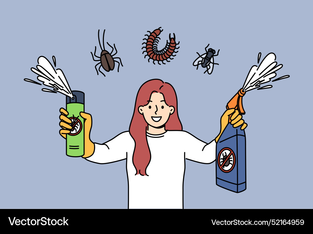 Using insecticide spray to control pests woman Vector Image