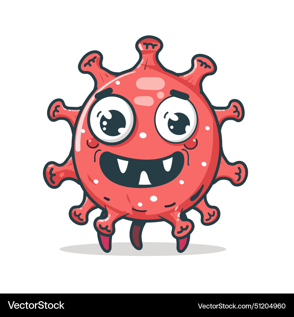 Cute cartoon virus character smiling red Vector Image