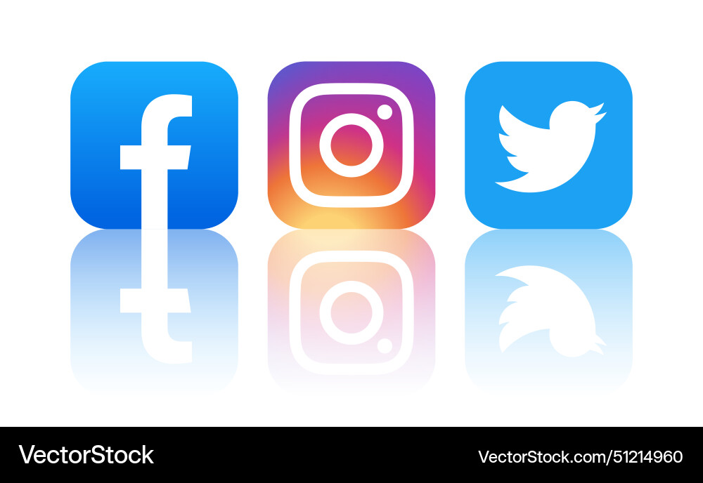 Facebook instagram and twitter mobile apps icons Vector Image