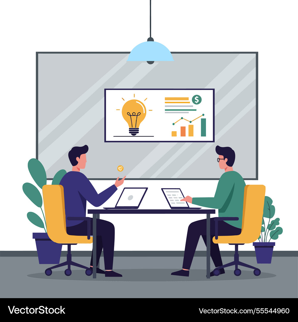 Two professionals engaged in a strategic meeting Vector Image