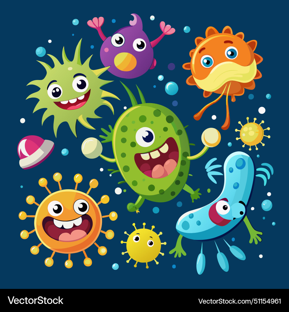 Bacteria microbes germs viruses cartoon Royalty Free Vector