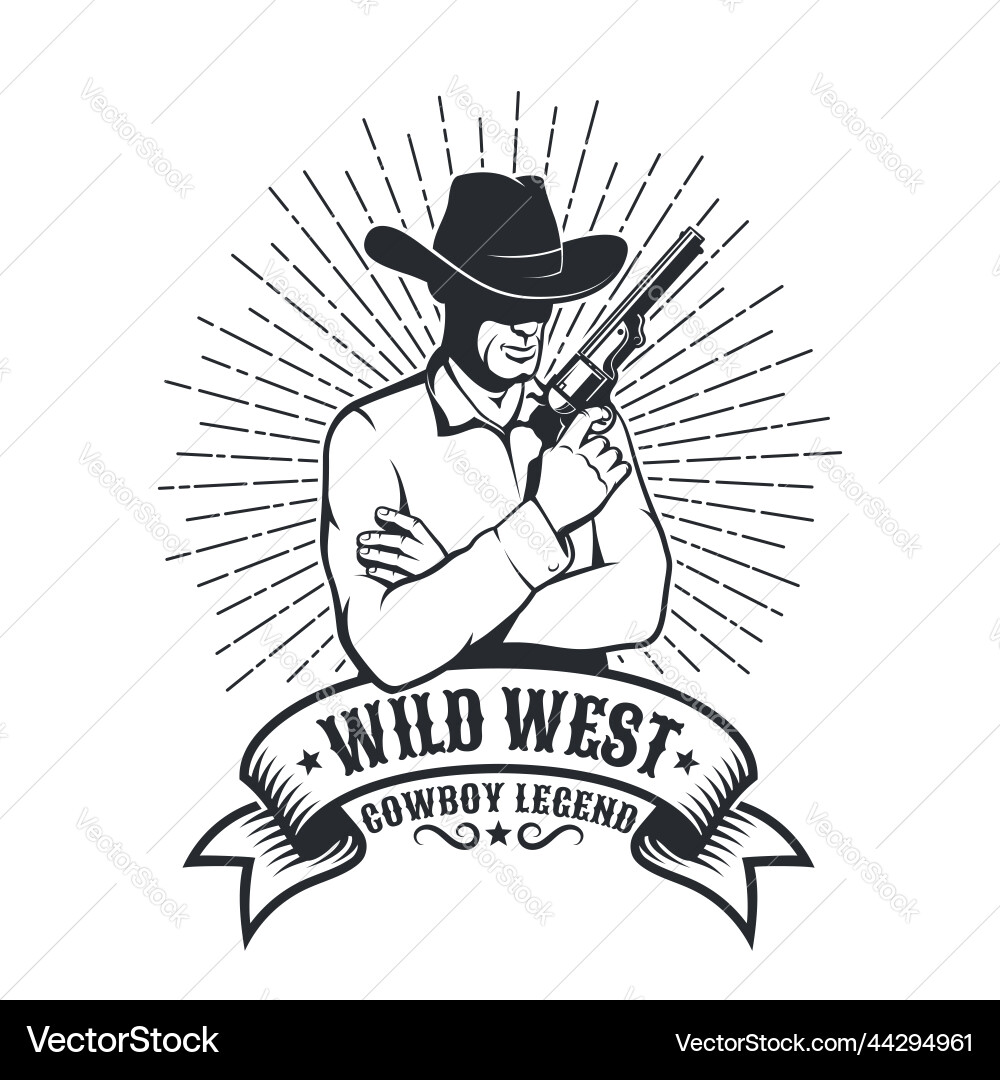 Cowboy with gun - western retro emblem Royalty Free Vector