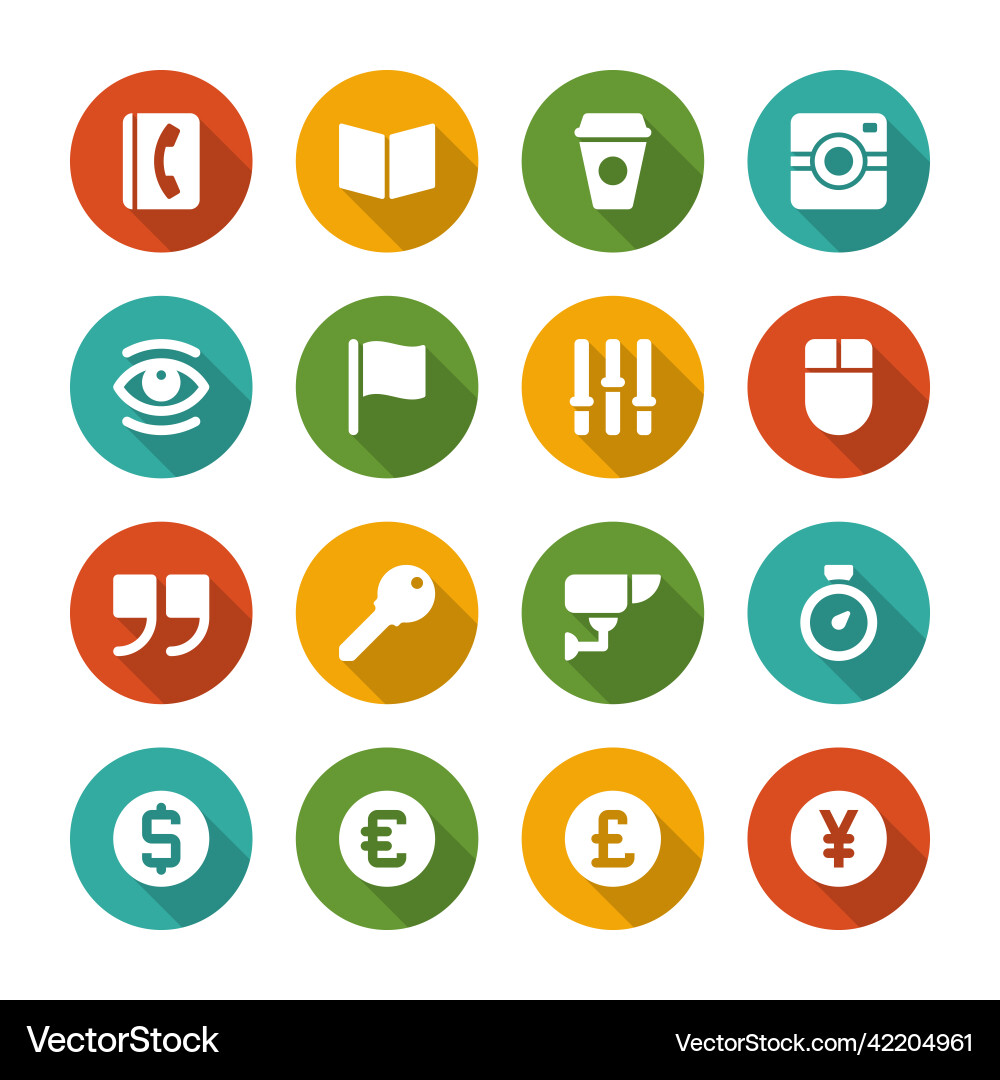 Flat icons set and long shadow effect Royalty Free Vector